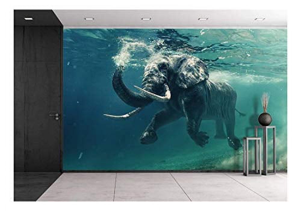 wall26 - Swimming Elephant Underwater. African Elephant in Ocean with ...