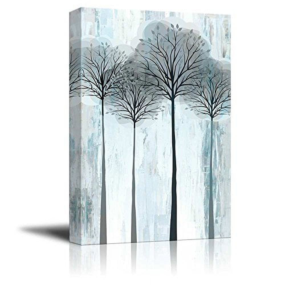 wall26 - Tall Trees with Branches and Leaves Over Blue and Silver ...