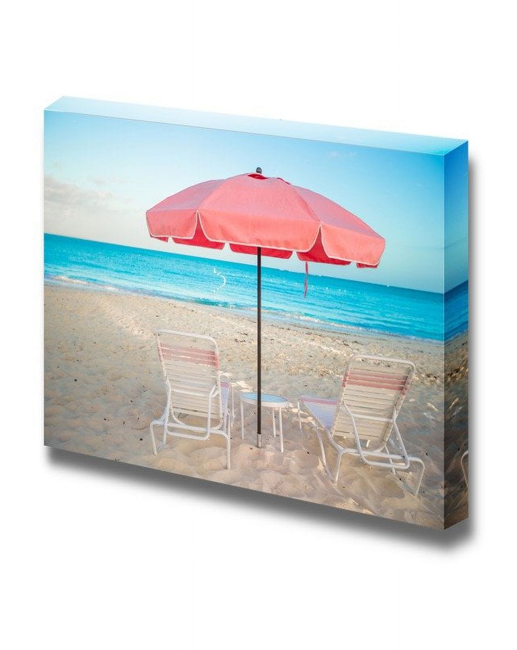 wall26 Tropical Beach Setting with a Big Red Umbrella and Beach Chairs ...