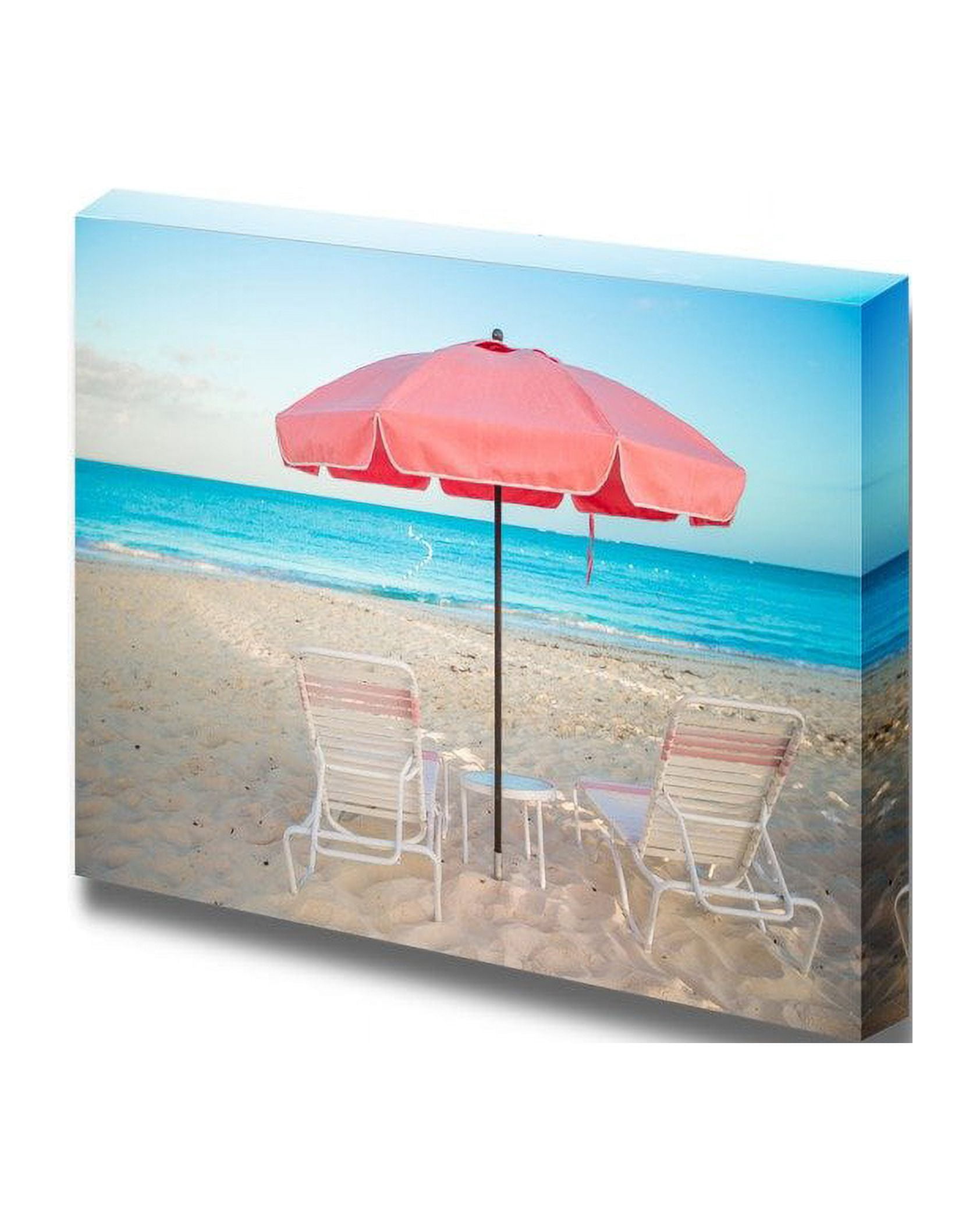 wall26 Tropical Beach Setting with a Big Red Umbrella and Beach Chairs ...