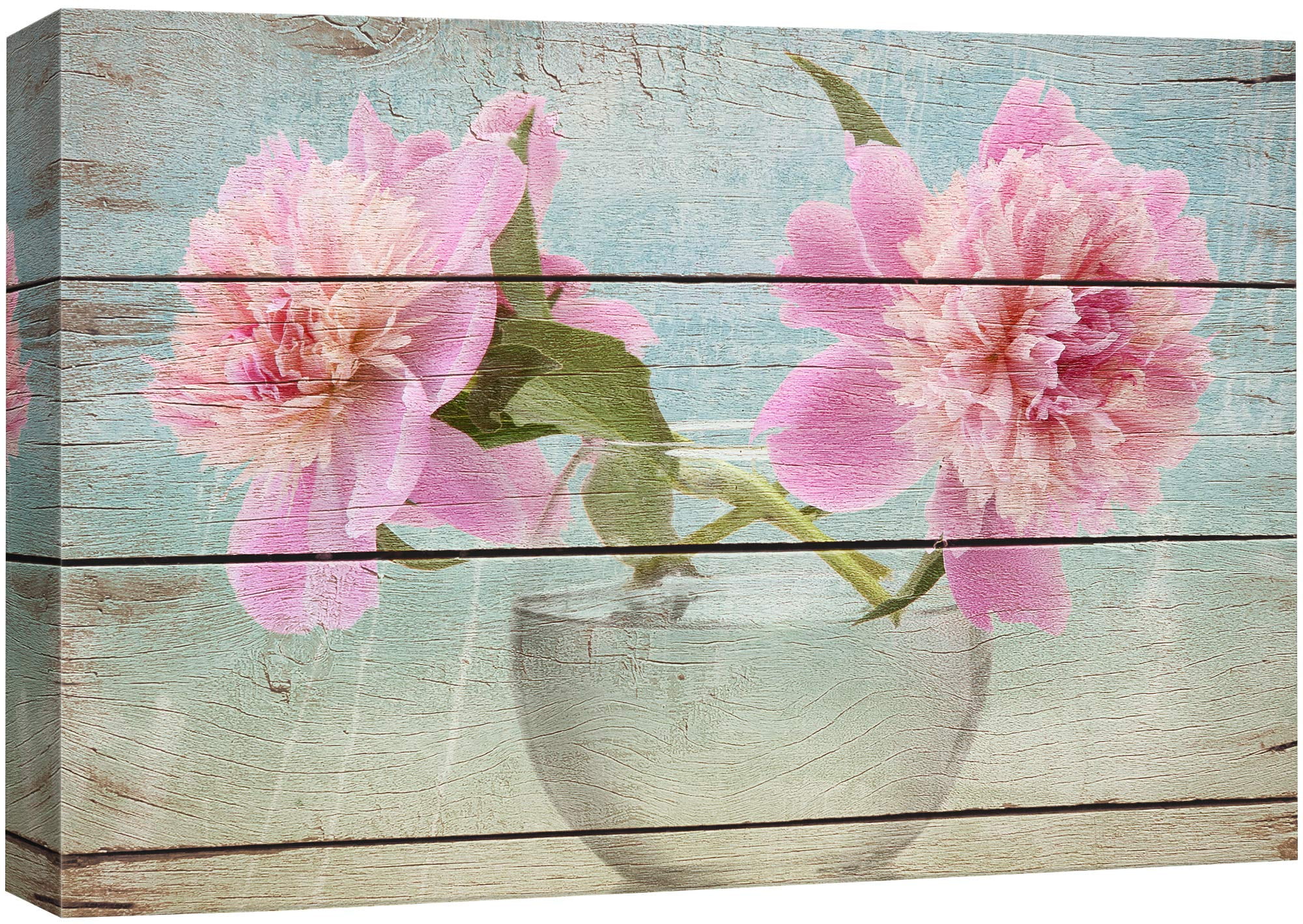 wall26 Two Flowers Posed in a Clear Glass Vase - Rustic Floral ...