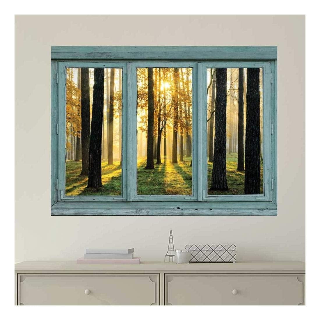 wall26 - Vintage Teal Window Looking Out Into The Forest and The Sun ...