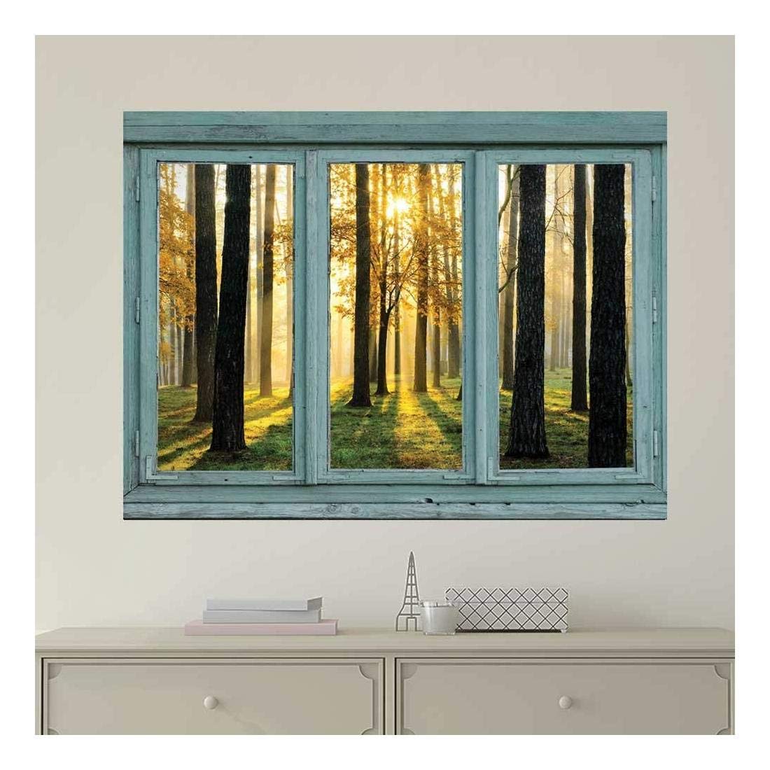 wall26 - Vintage Teal Window Looking Out Into The Forest and The Sun ...