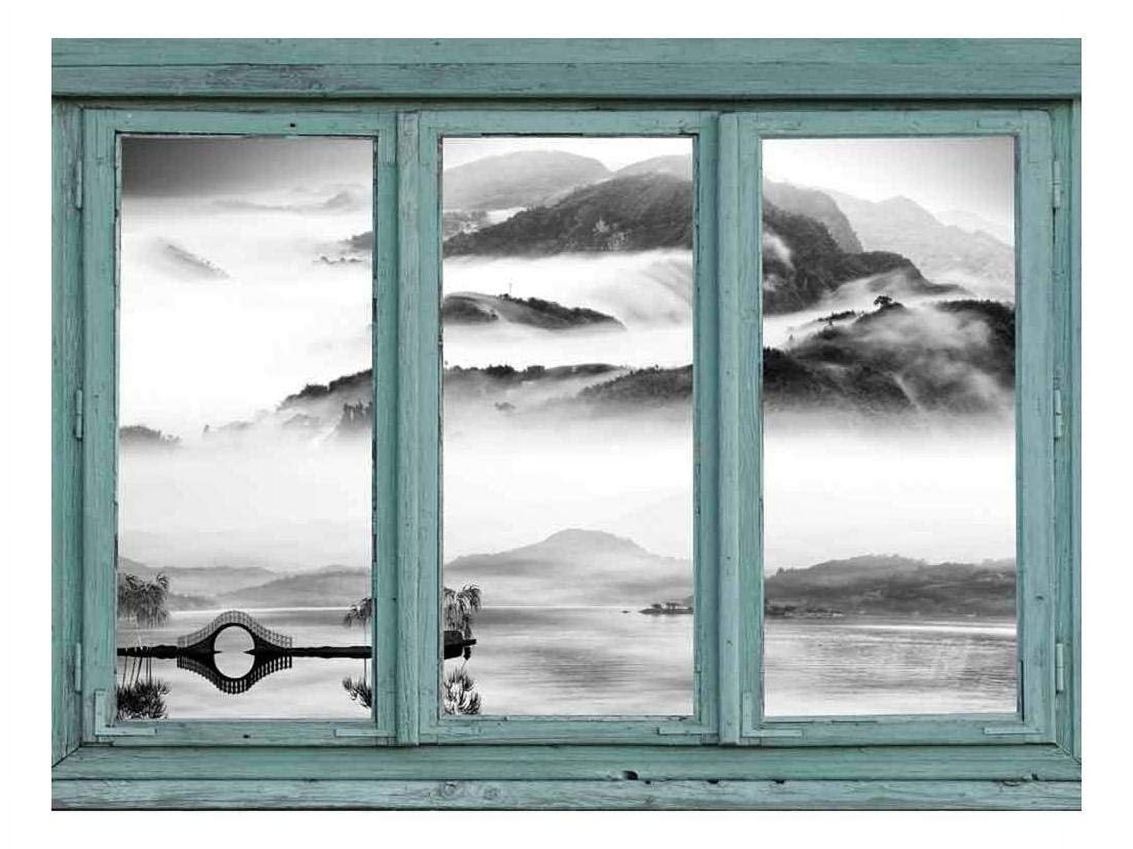 wall26 Vintage Teal Window Looking Out Into a Black and White Lake with ...