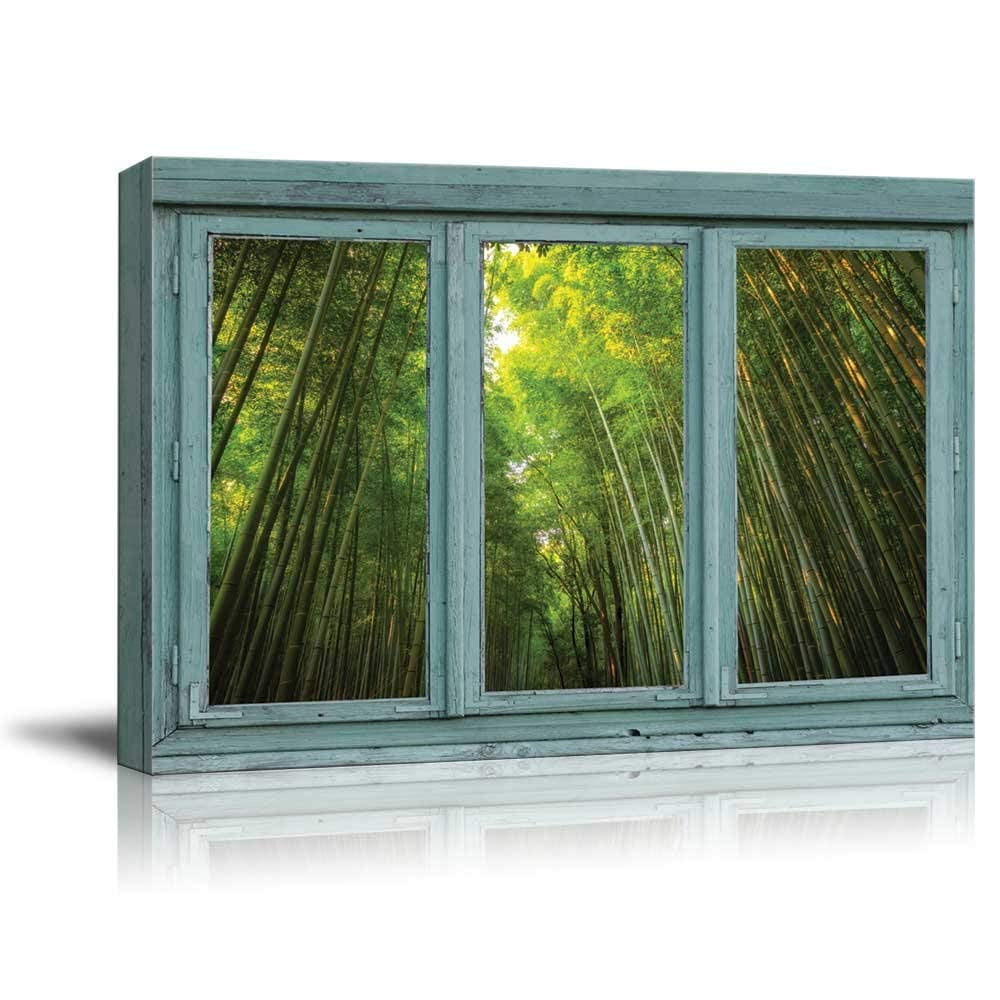 wall26 - Vintage Teal Window Looking Out Into a Green Bamboo Forest ...