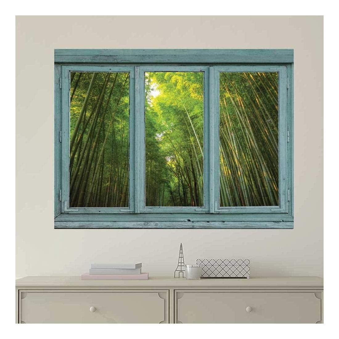 wall26 - Vintage Teal Window Looking Out Into a Green Bamboo Forest ...