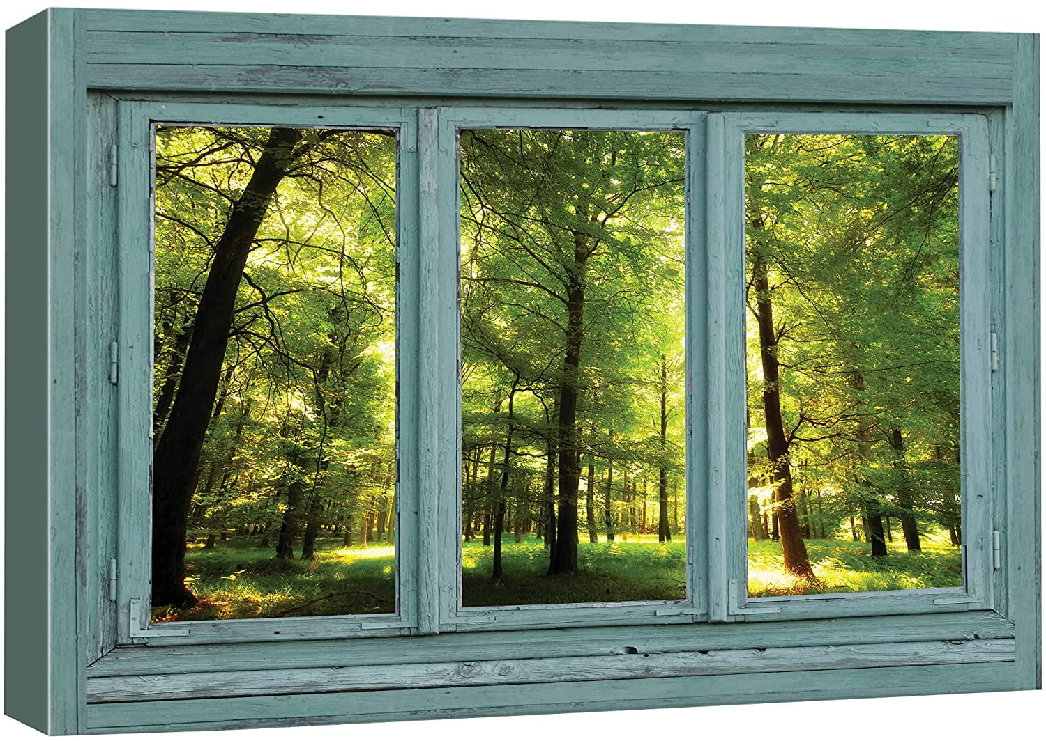 wall26 - Vintage Teal Window Looking Out Into a Green Forest and Sun ...