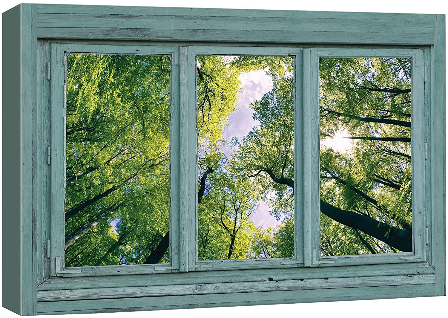 wall26 - Vintage Teal Window Looking Out Into a Green Forest and The ...