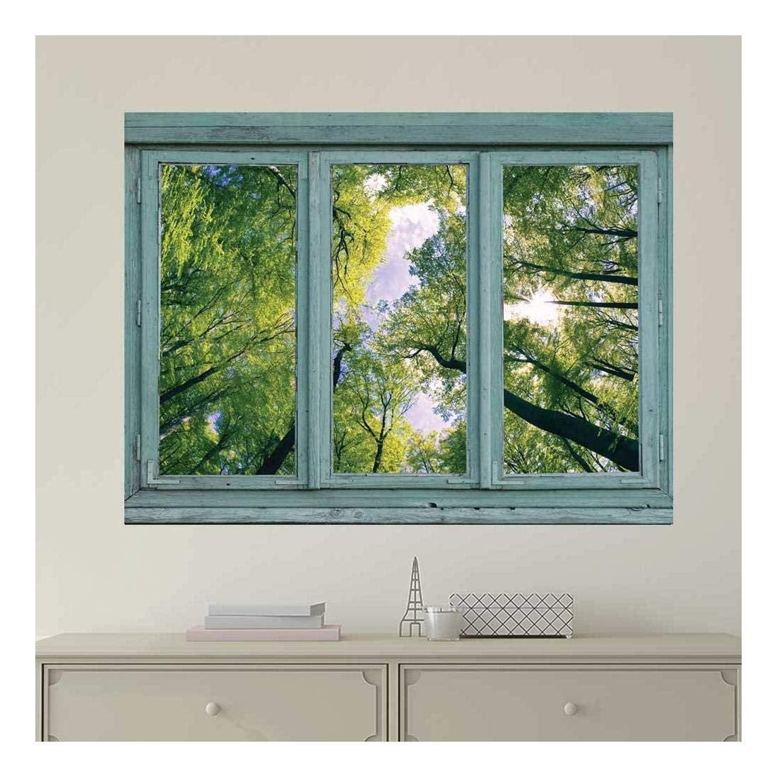 wall26 - Vintage Teal Window Looking Out Into a Green Forest and The ...
