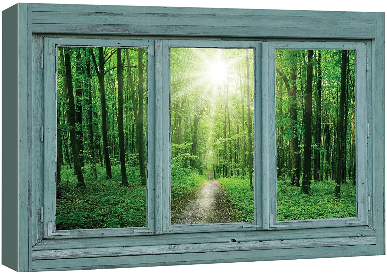 wall26 - Vintage Teal Window Looking Out Into a Green Forest and The ...