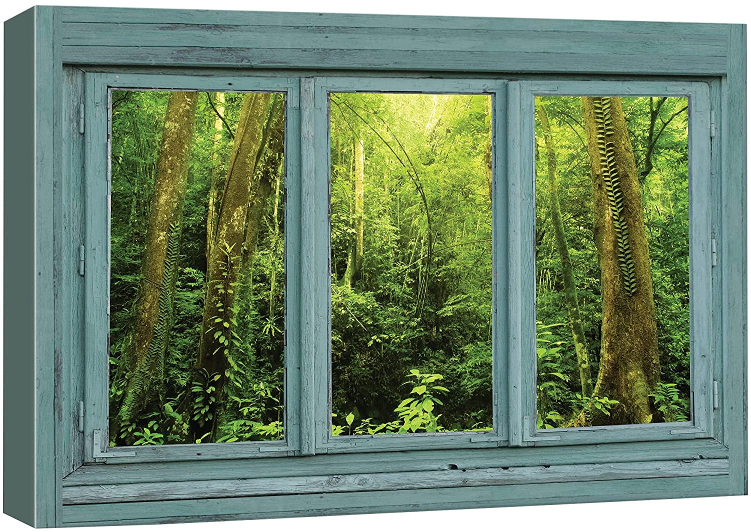 wall26 - Vintage Teal Window Looking Out Into a Green Jungle - Canvas ...