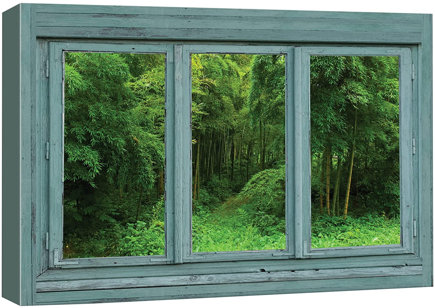 wall26 - Vintage Teal Window Looking Out Into a Green Jungle with a ...