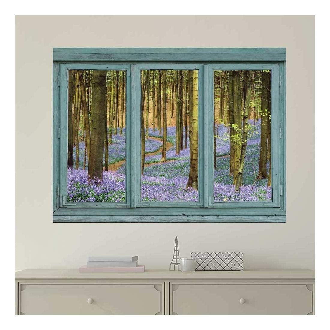 wall26 - Vintage Teal Window Looking Out Into a Purple Field Forest ...