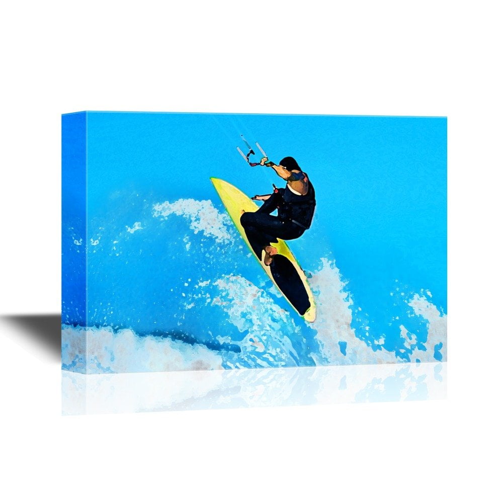 wall26 - Water Entertainment Canvas Wall Art - Surfer on His Surfboard ...