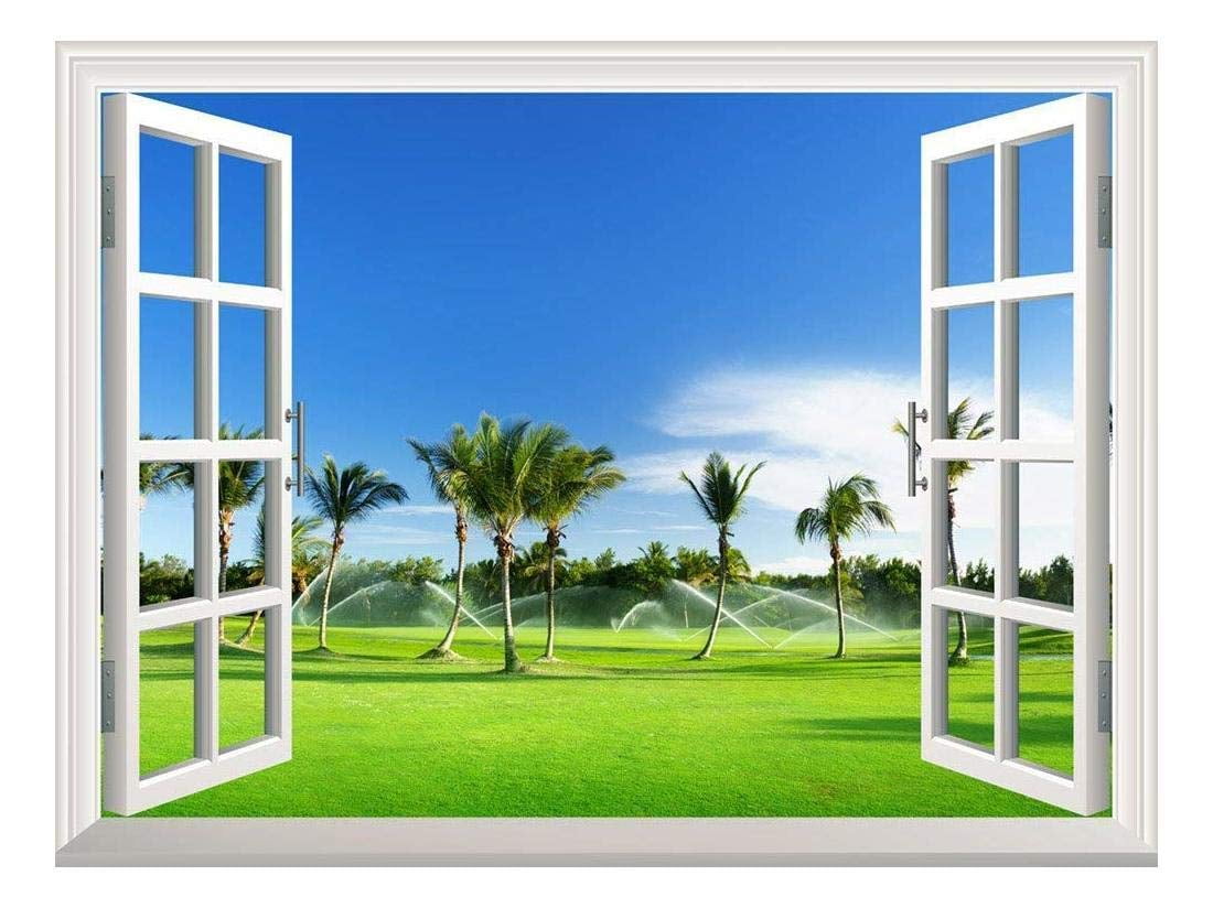 wall26 White Beach and Blue Sea View Window View Mural Wall Sticker (24 ...