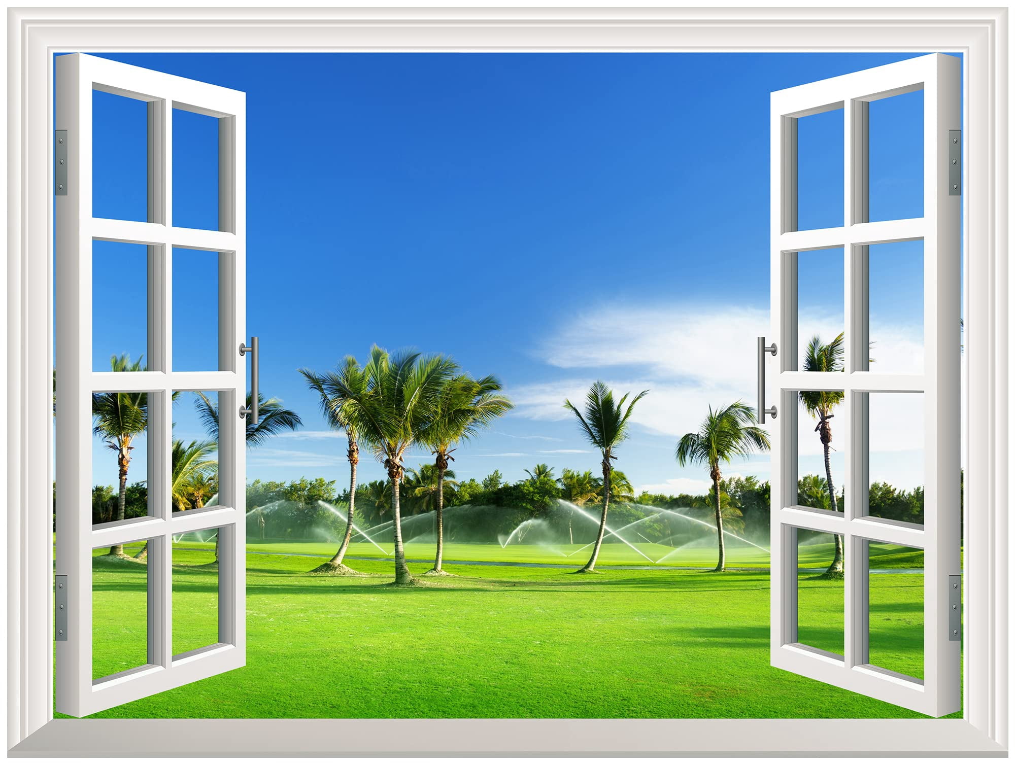 wall26 White Beach and Blue Sea View Window View Mural Wall Sticker (24 ...