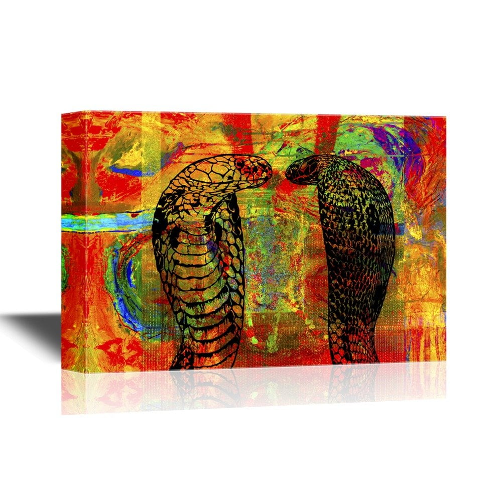 wall26 - Wild Animal Canvas Wall Art - Two Cobras on Abstract Colorful ...