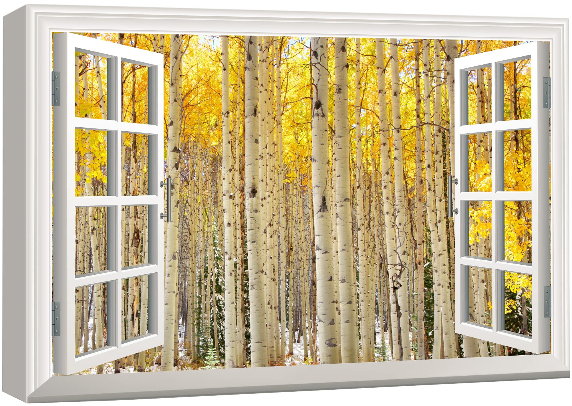 wall26 Window View Canvas Wall Art - Birch Trees with Yellow Leaves ...