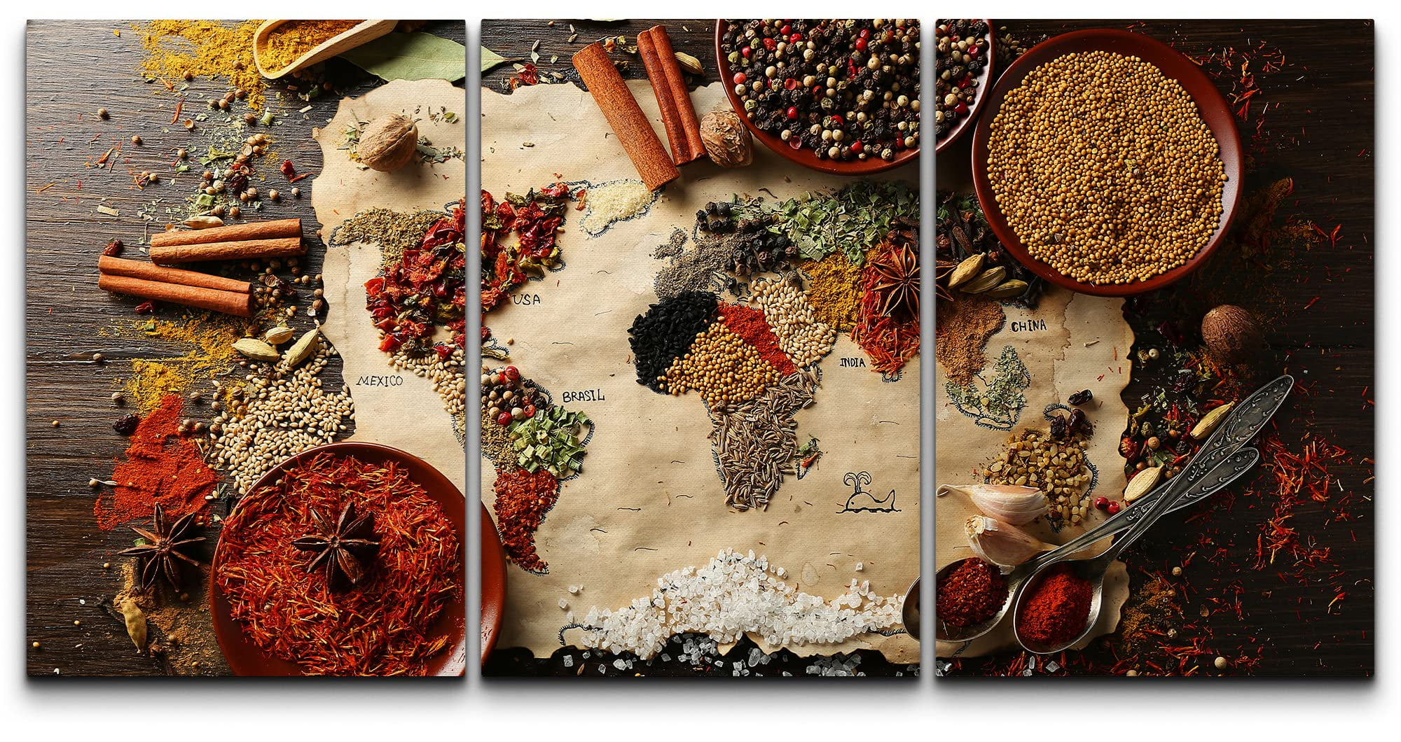 wall26 - World Map Made from Spices - Canvas Art Wall Art - 24"x36"x3 Panels - Walmart.com