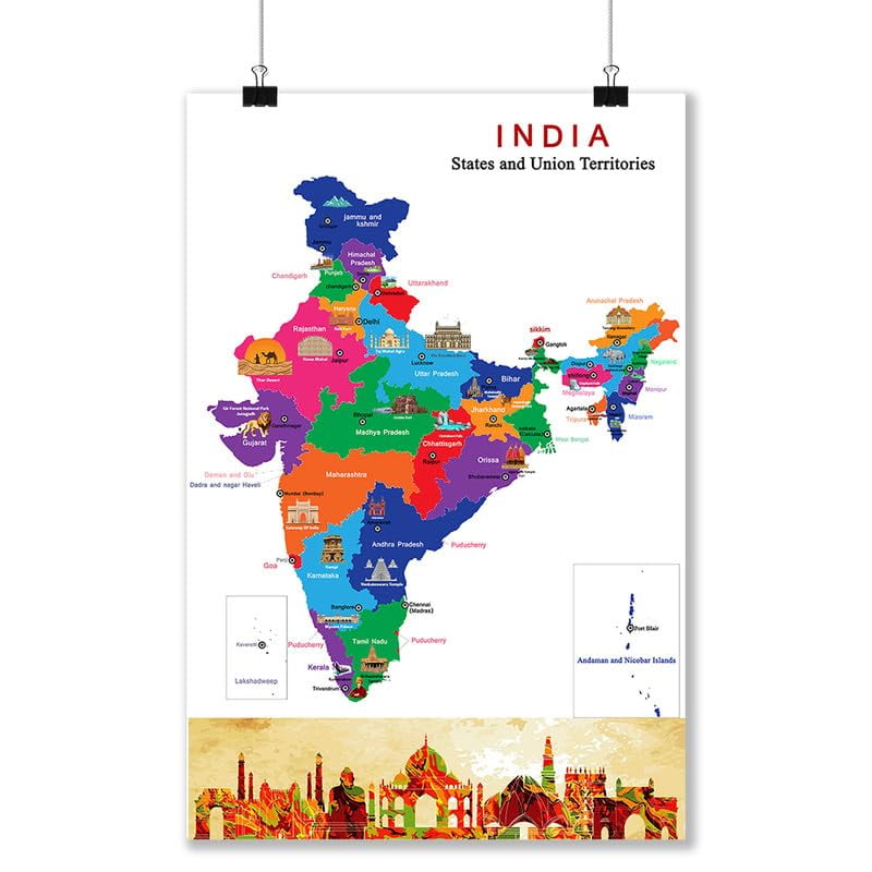 wallpics india map with states and capitals monuments or kids learning ...