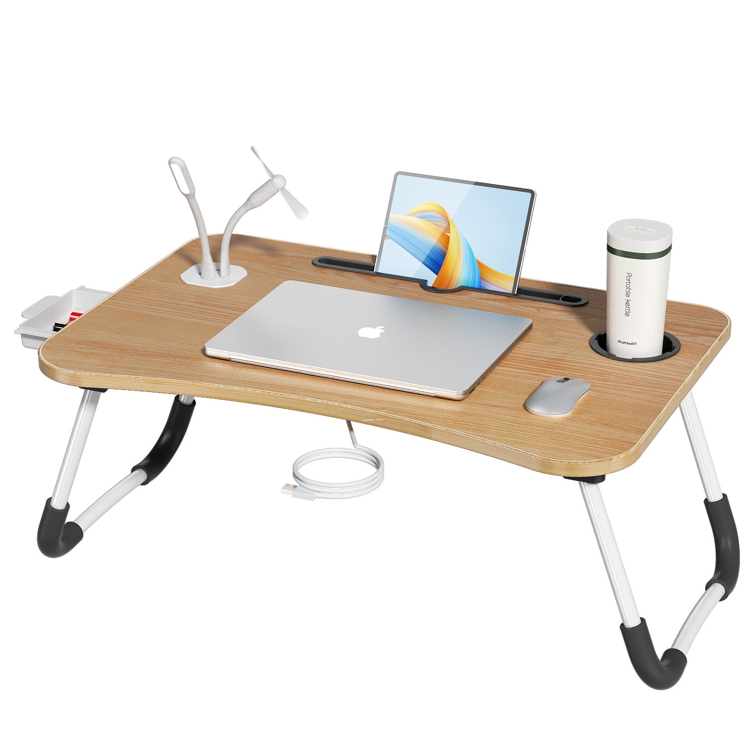 Lapdesk for Bed, Foldable Bed Desk with 4 USB Ports, Cup Holder and ...