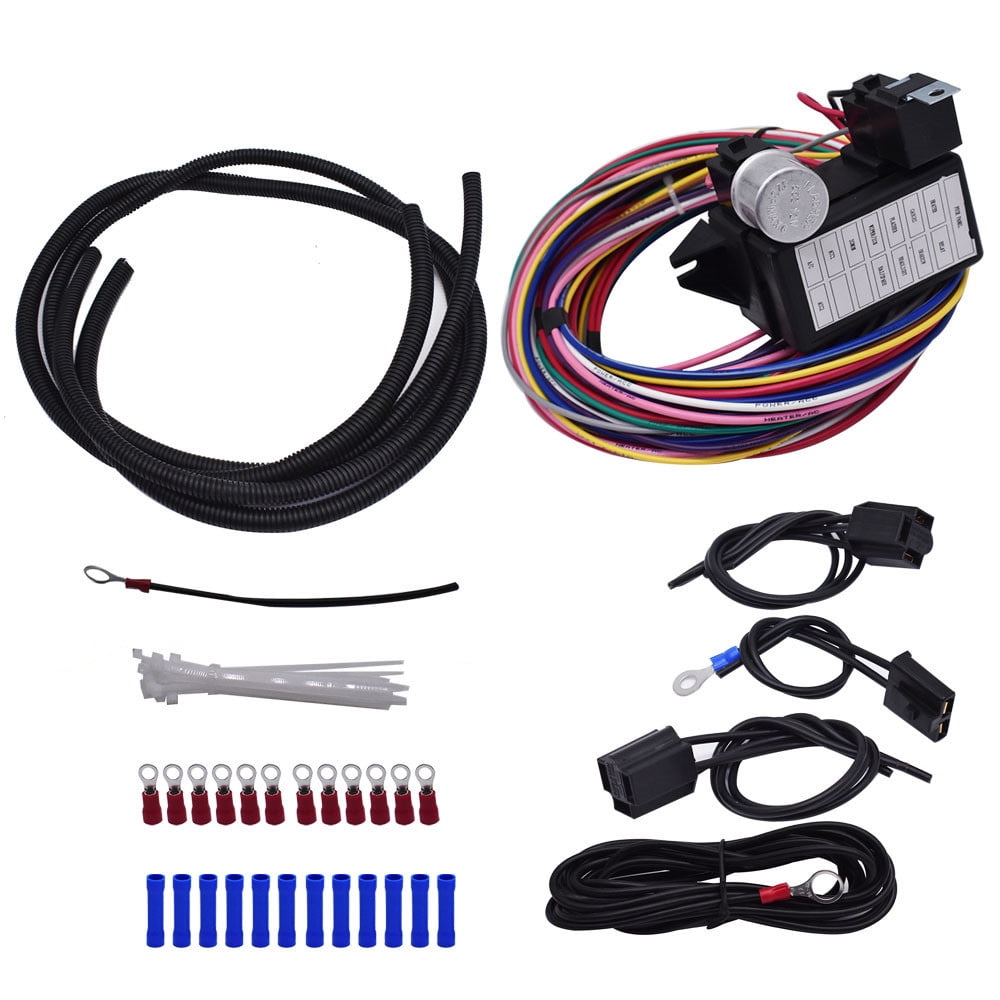 waltyotur 12 Circuit Universal Wire Harness 14 Fuse 12V Wiring Kit Fit ...