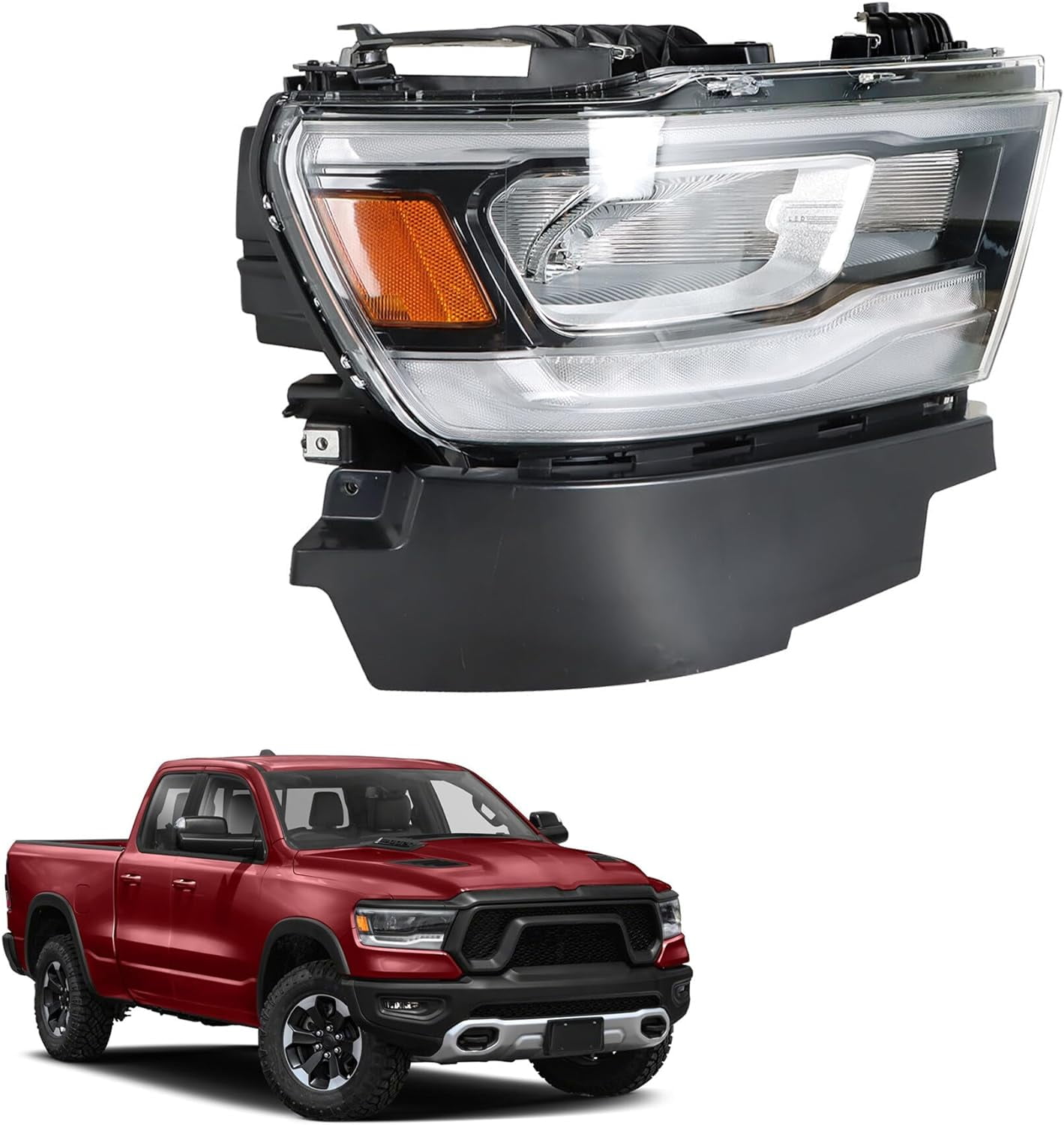 waltyotur Headlight For 2019-2021 Dodge Ram 1500 Full LED W/DRL Clear ...