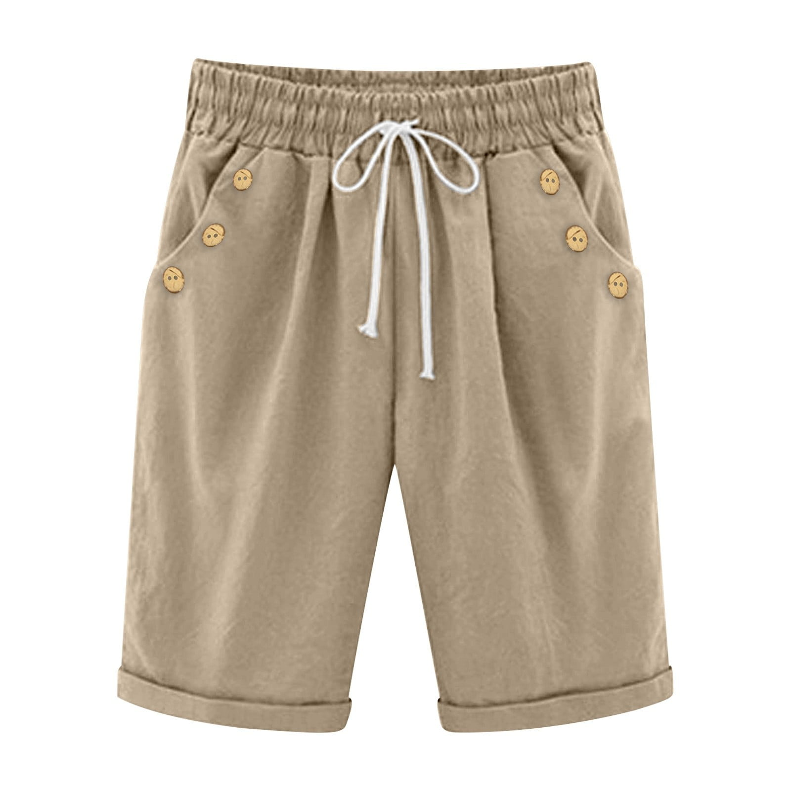 wamacs Womens Cotton Terry Bermuda Plus Size Knee Length Shorts Pockets ...