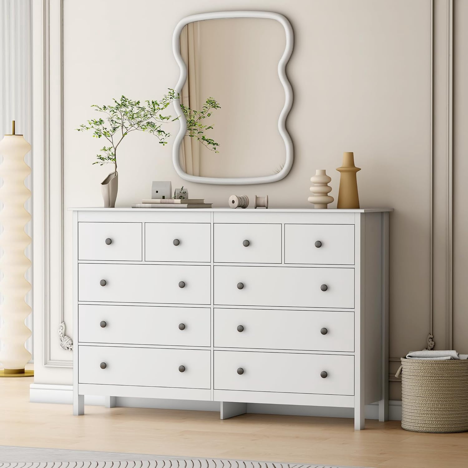 wanan 10 Drawer Dresser, 55" Modern White Dressers and Chests of ...