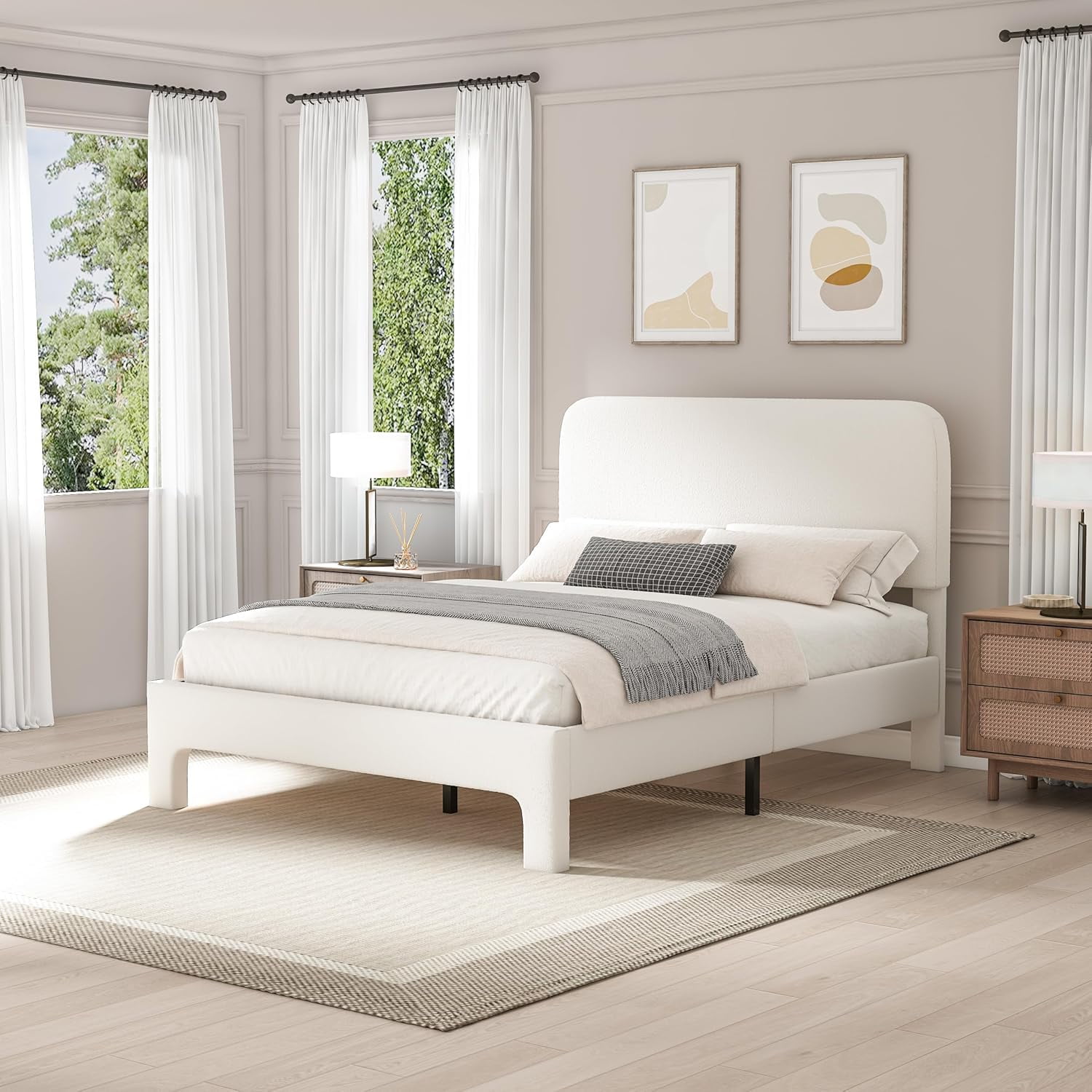 wanan Full Bed Frame, Upholstered Bed Frame with Rounded Corners, Soft ...
