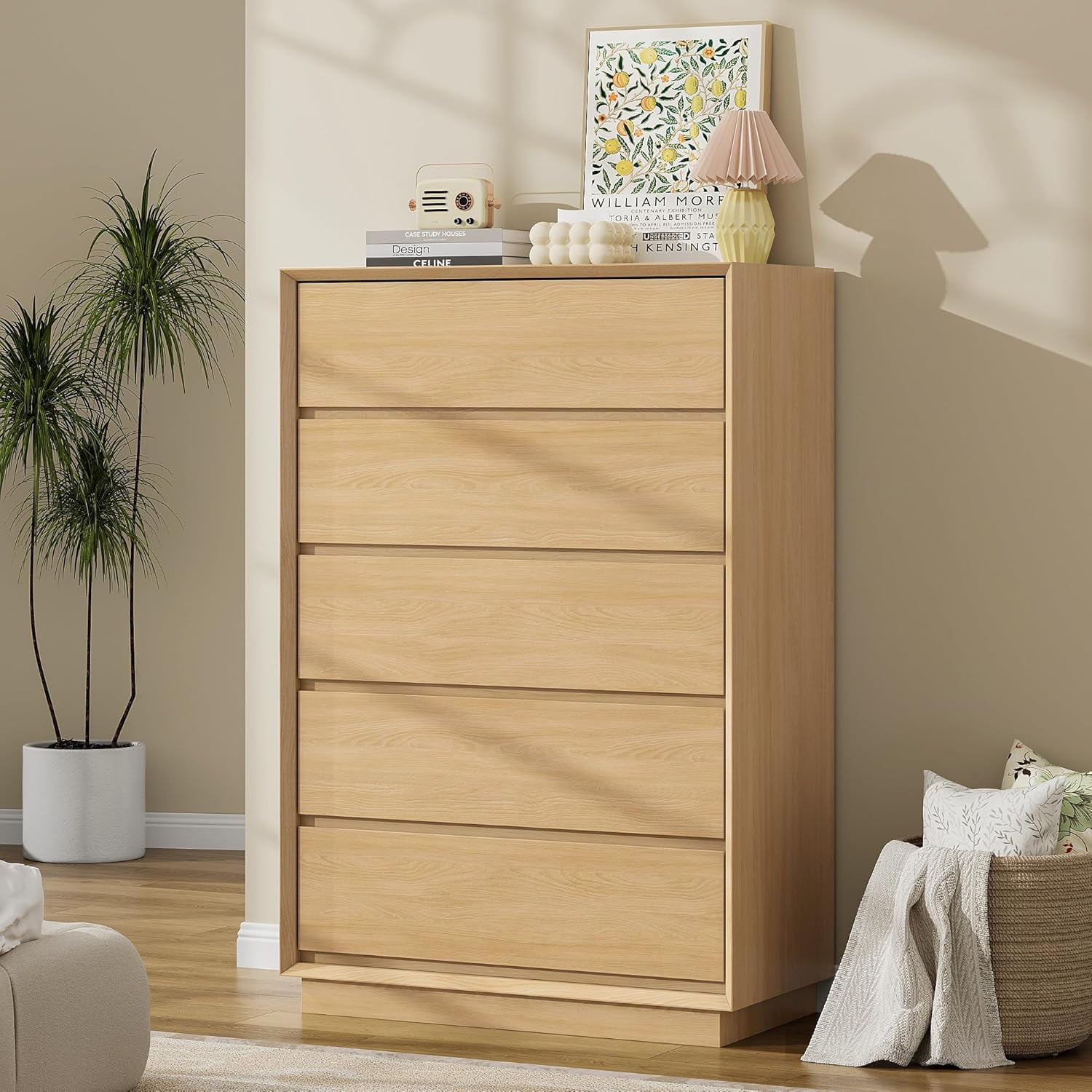 wanan Modern 5 Drawer Tall Dresser for Bedroom,47" High Wooden Chest of ...