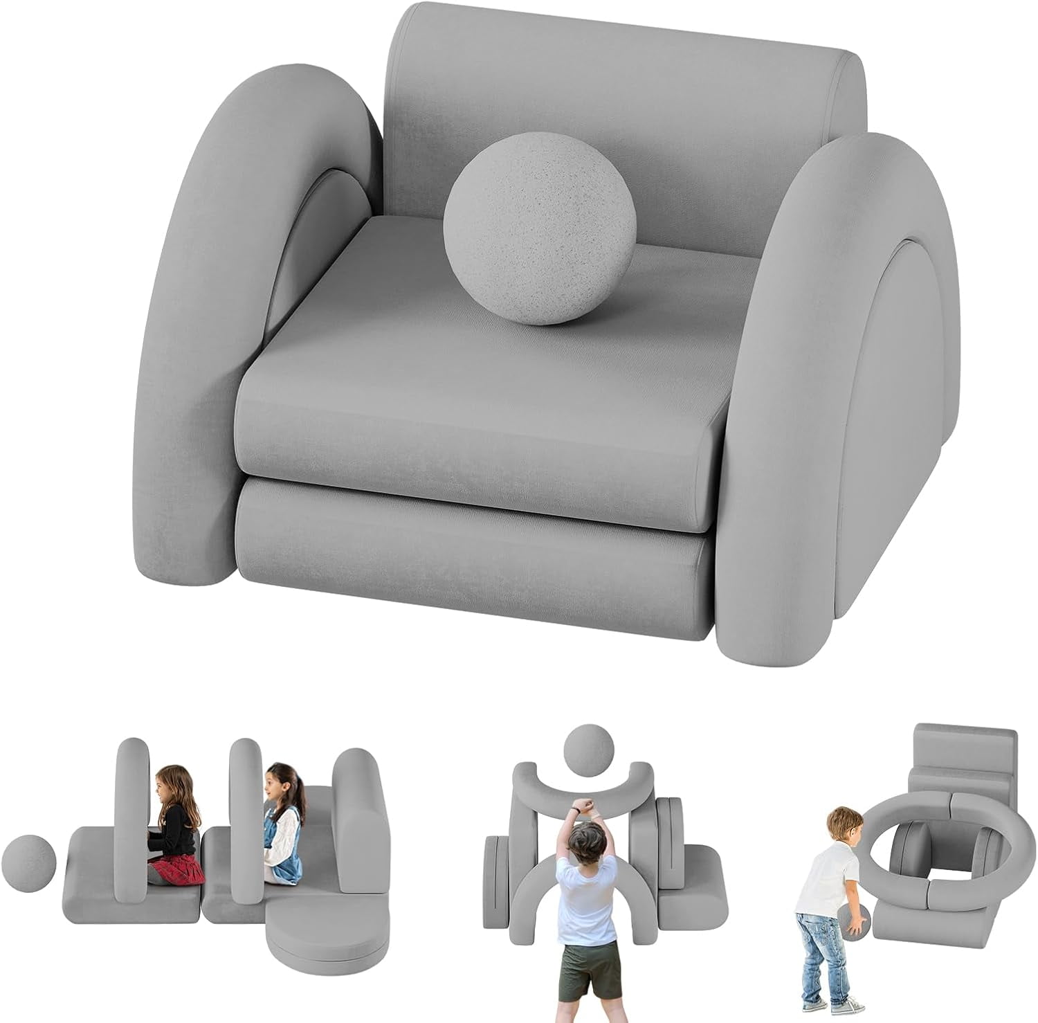 wanan Modular Kids Play Couch, 8PCS Kids Couch with Balls and Tunnel ...