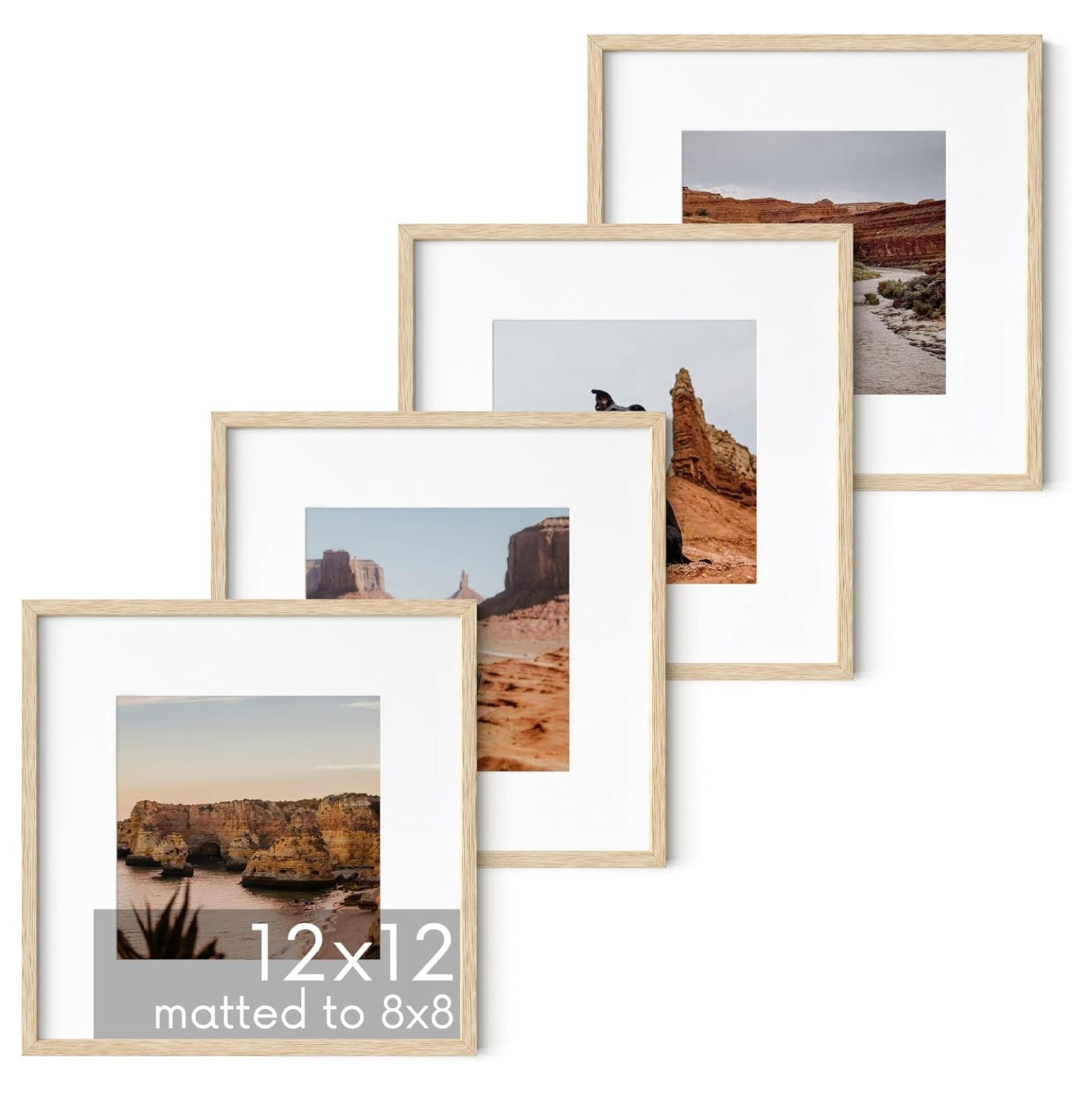 wang hao ran Solid Oak Wood 12”x12” Picture Frames Matted to 8”x8” Set ...