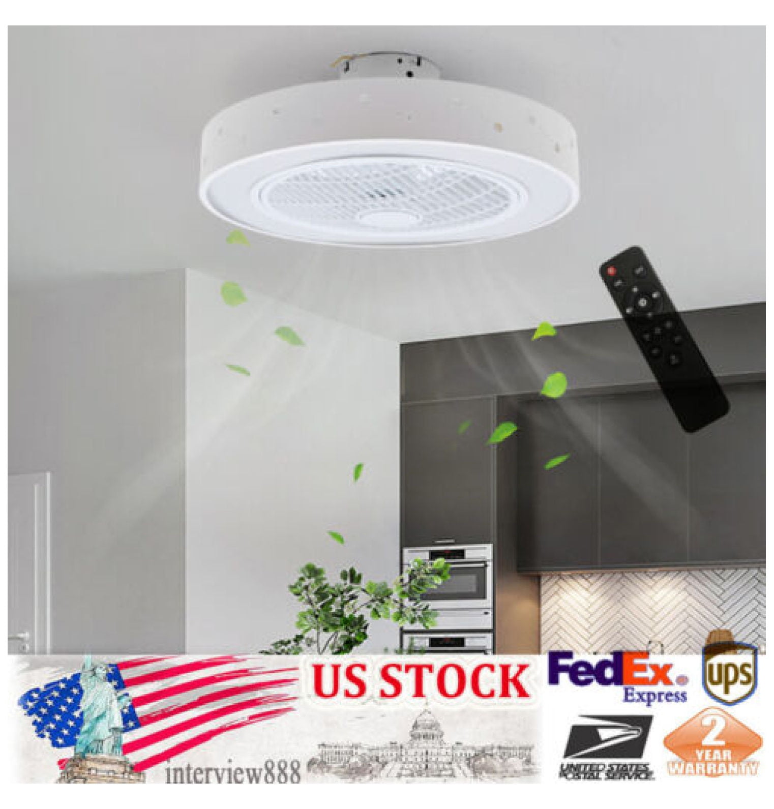 wangc123 22inch Modern LED Invisible Ceiling Fan Light Bladeless ...