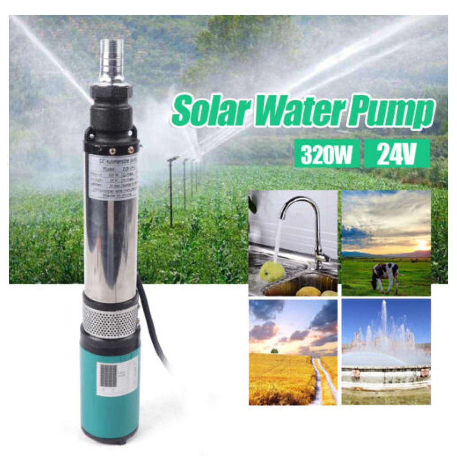 wangc123 DC 24V Solar Power Water Pump Farm Ranch Submersible Bore Hole ...