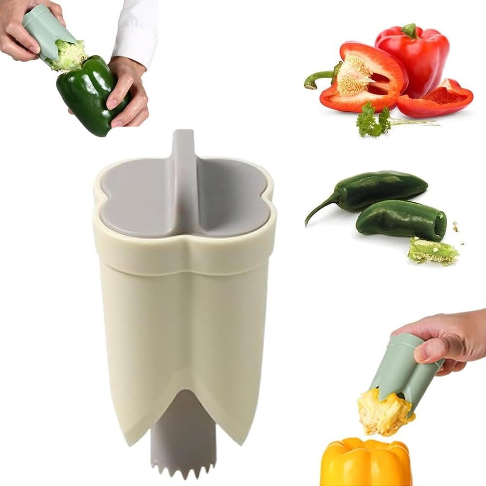 wangli Pepper Seed Corer Remover, 2 in 1 Bell Pepper Cutter Pepper ...