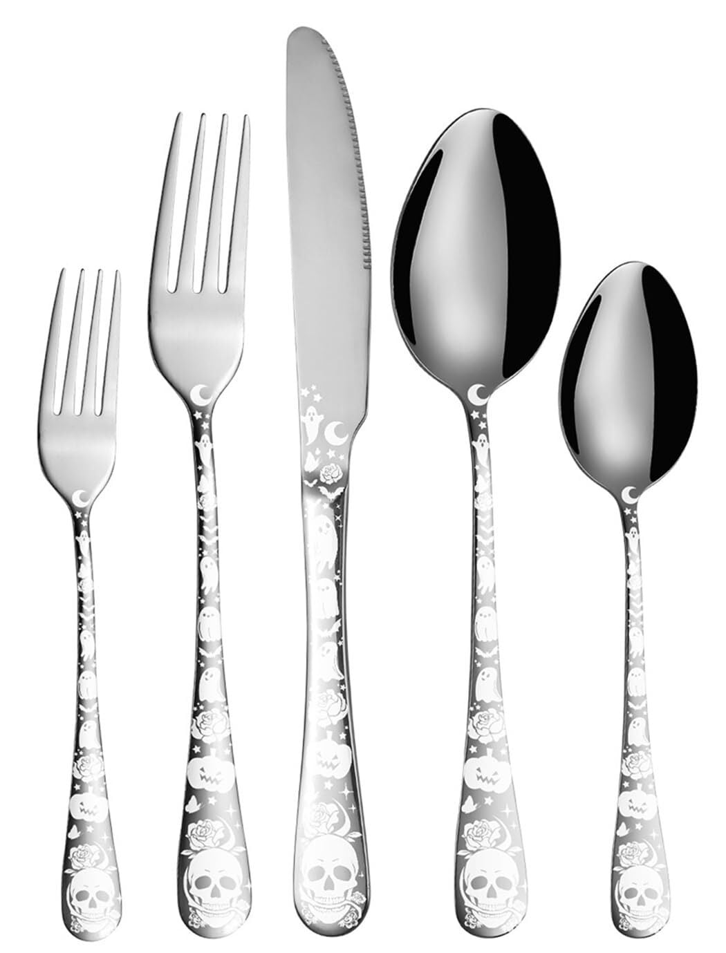 wangqiang 5 Piece Halloween Skull Silverware Set, Stainless Steel Flatware Set, Gothic Skeleton ...
