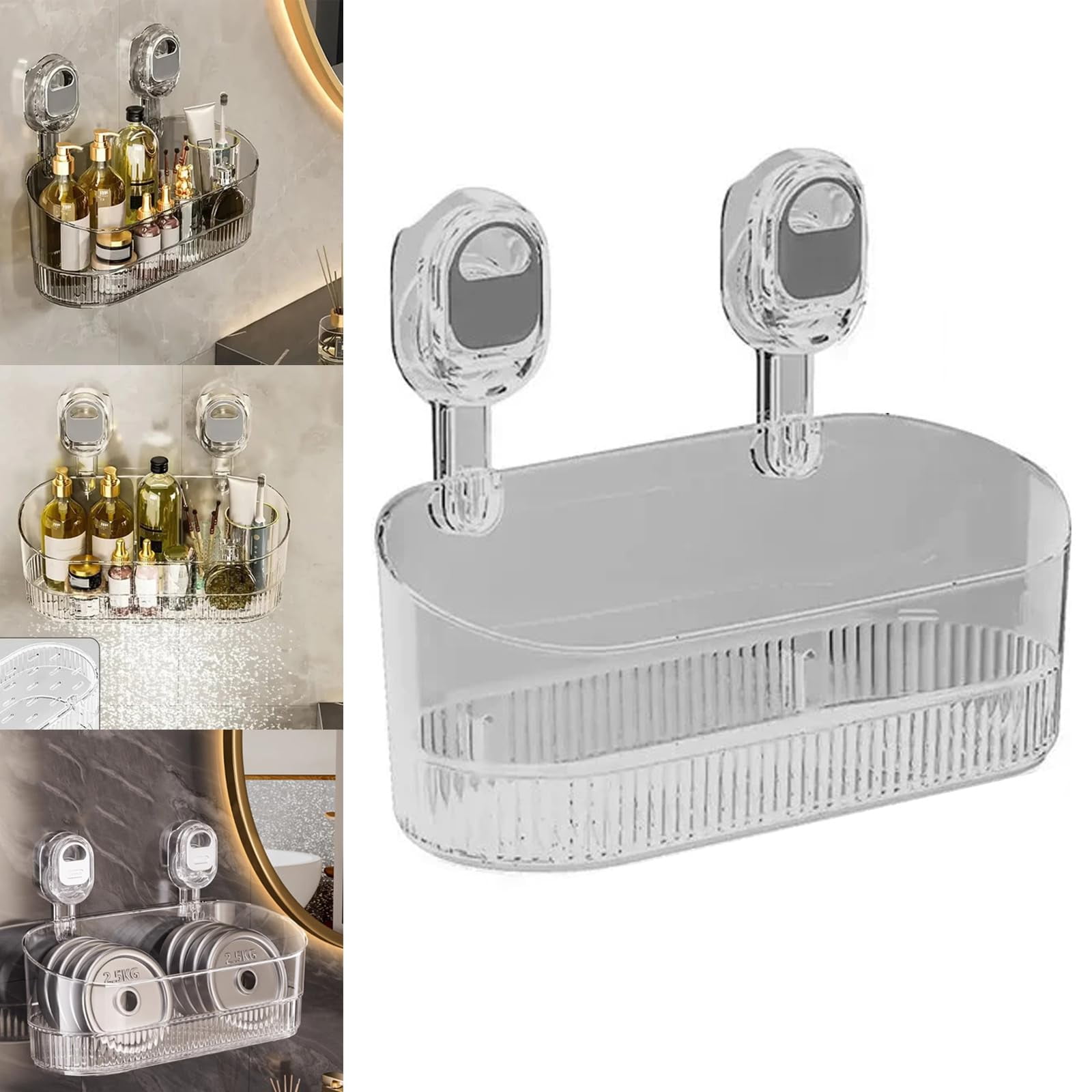 wantract Shower Rack Suction Cup Transparent Bathroom Organizer Multi ...
