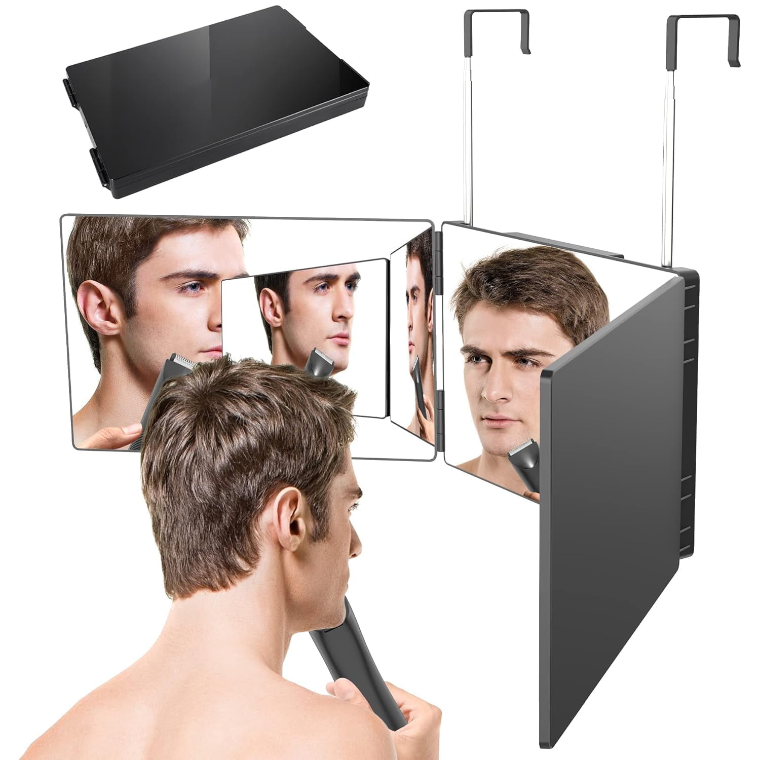 waqif 3 Way Trifold Haircut Mirror 360 Degree Mirror for Hair Cutting ...