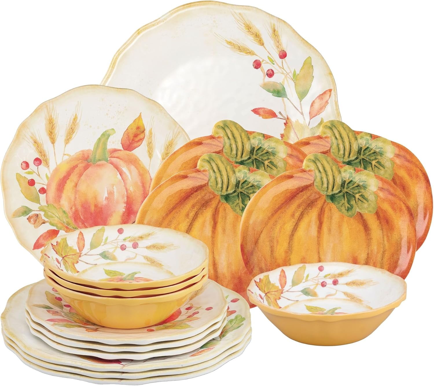 ware 16 Piece Pumpkin Melamine Dinnerware Sets, Outdoor Dishes Set ...