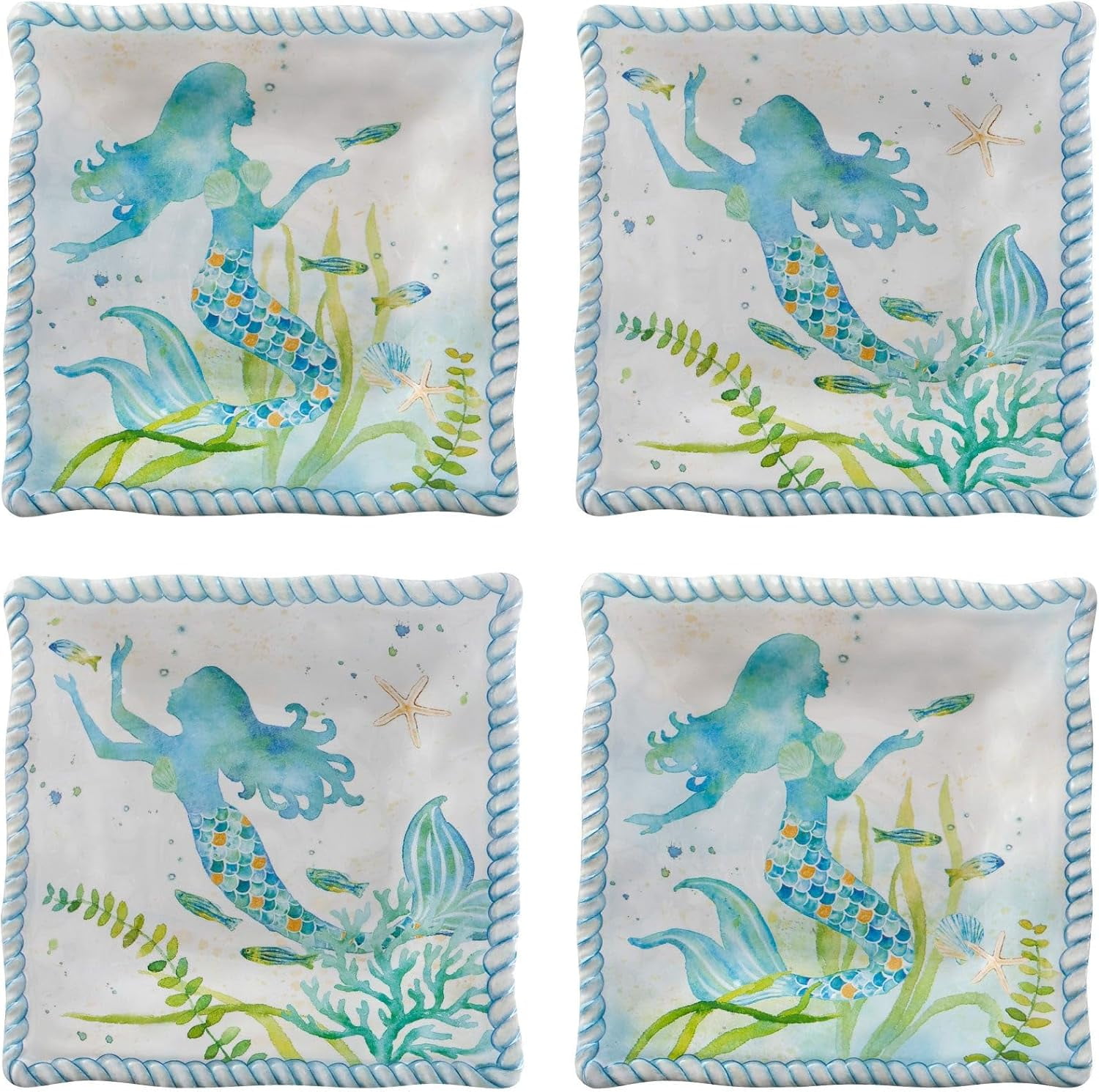 ware Mermaid Melamine Square Dessert Plates, Small Serving Plates, for ...