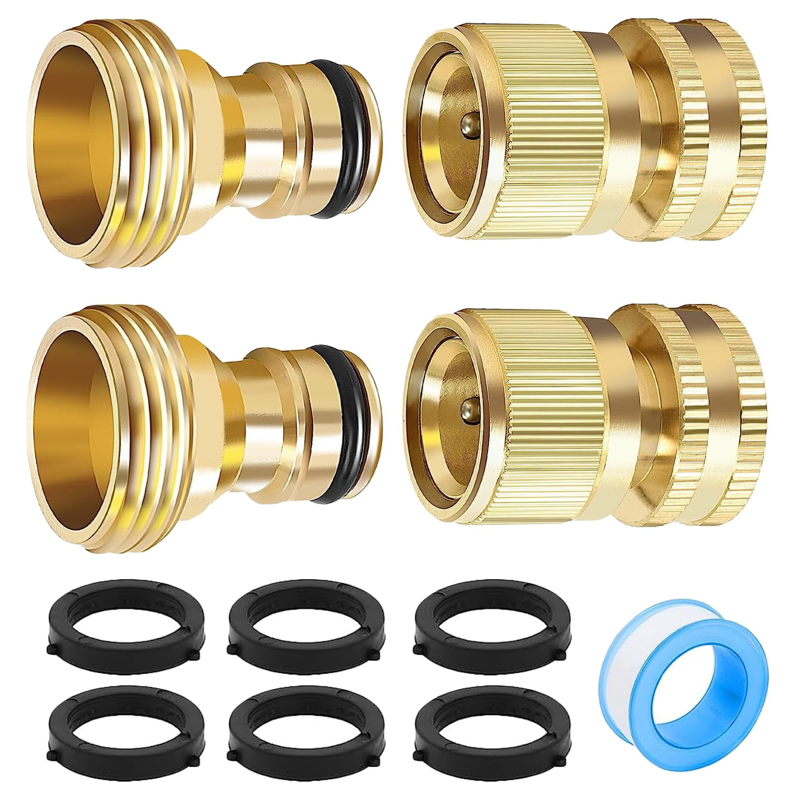 warino Garden Hose Adapter, EC36 3/4 Inch Solid Brass Hose Connectors ...