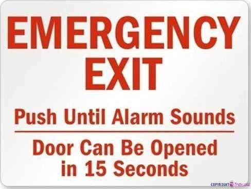warning plaque Emergency Exit Push Until Alarm Sounds, Door Can Be ...