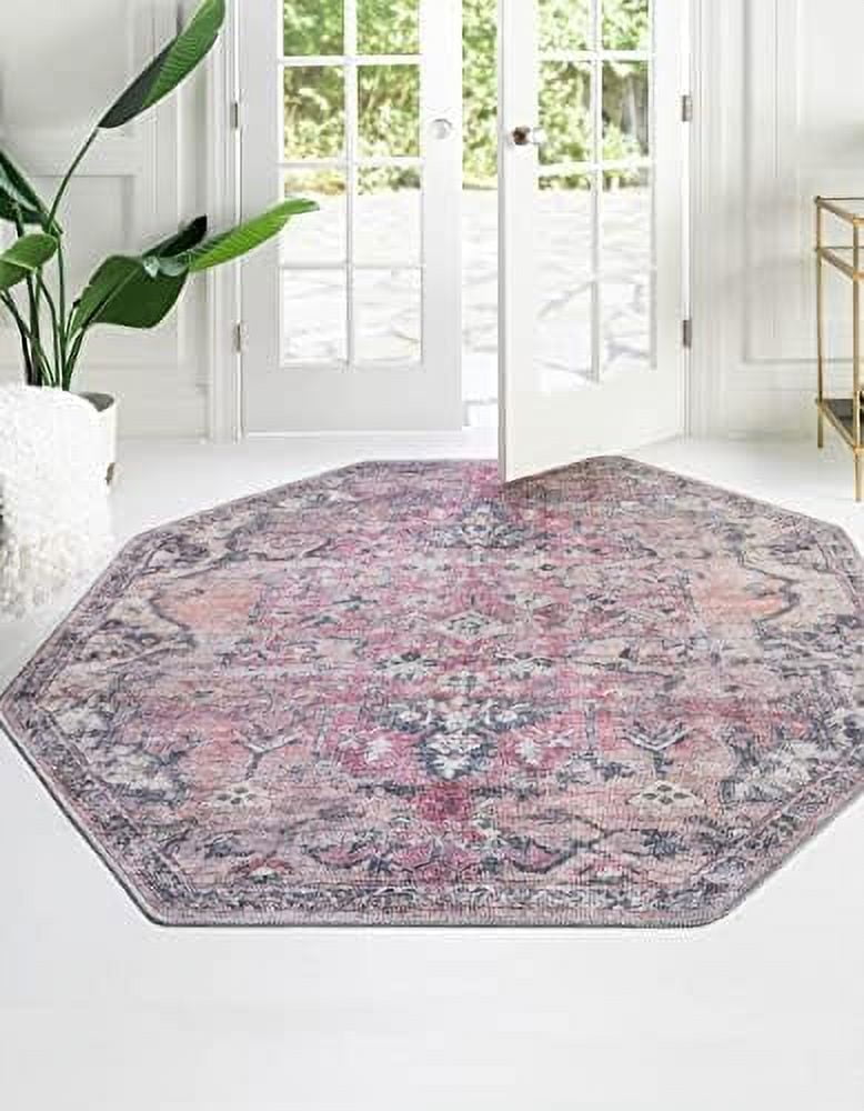 washable collection rug – 5' 3 octagon beige flatweave perfect for ...