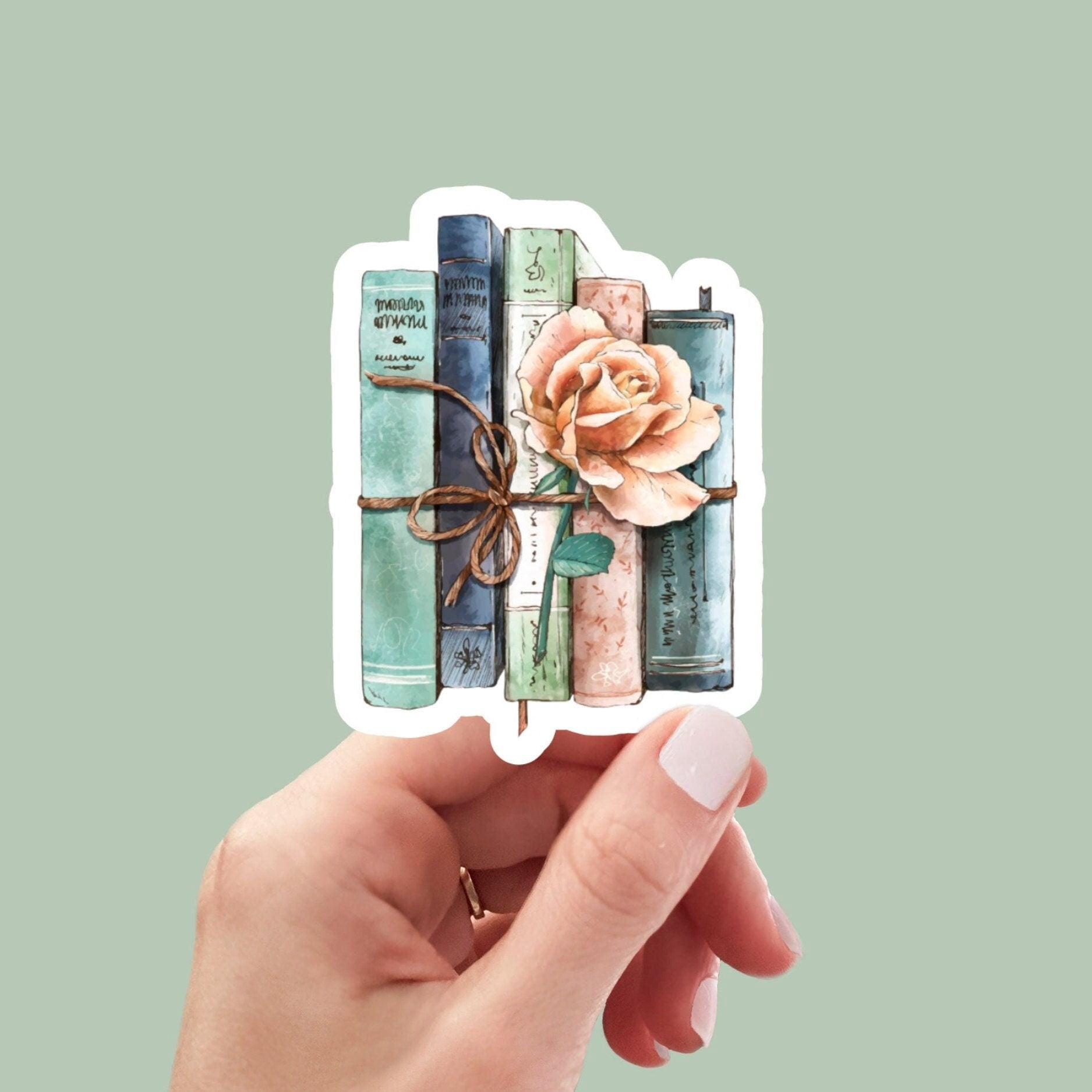 watercolor books with rose Sticker, book laptop decals, water bottle ...