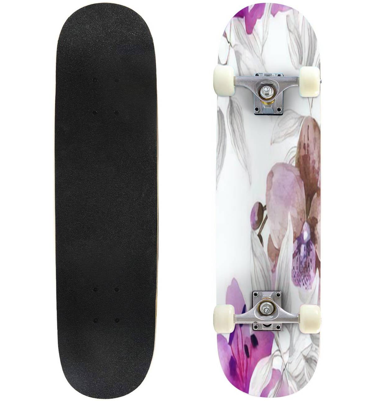 watercolor floral orchid flowers white Outdoor Skateboard Longboards 31 ...