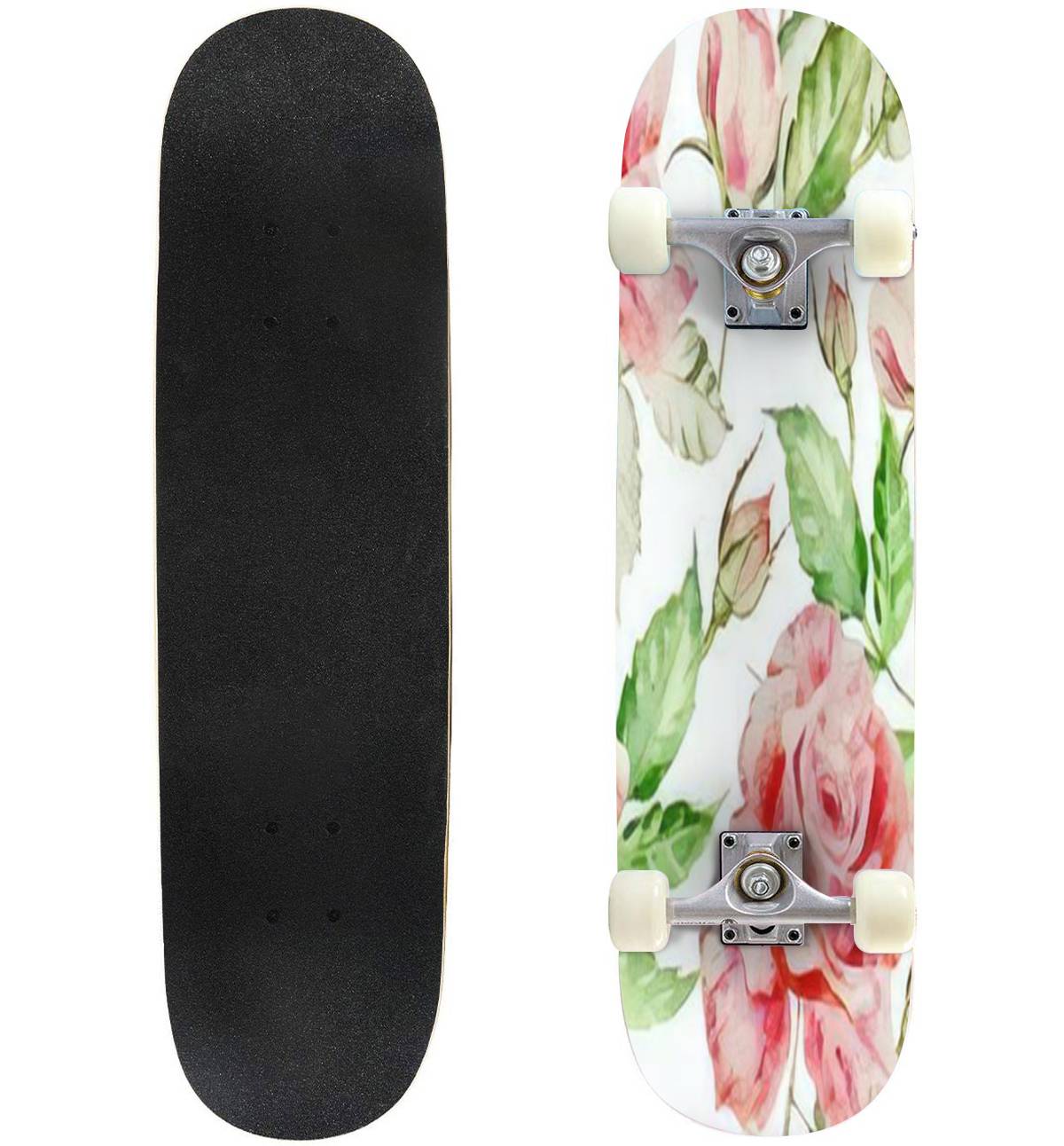 watercolor flowers Rose Hand drawn Outdoor Skateboard Longboards 31"x8 ...