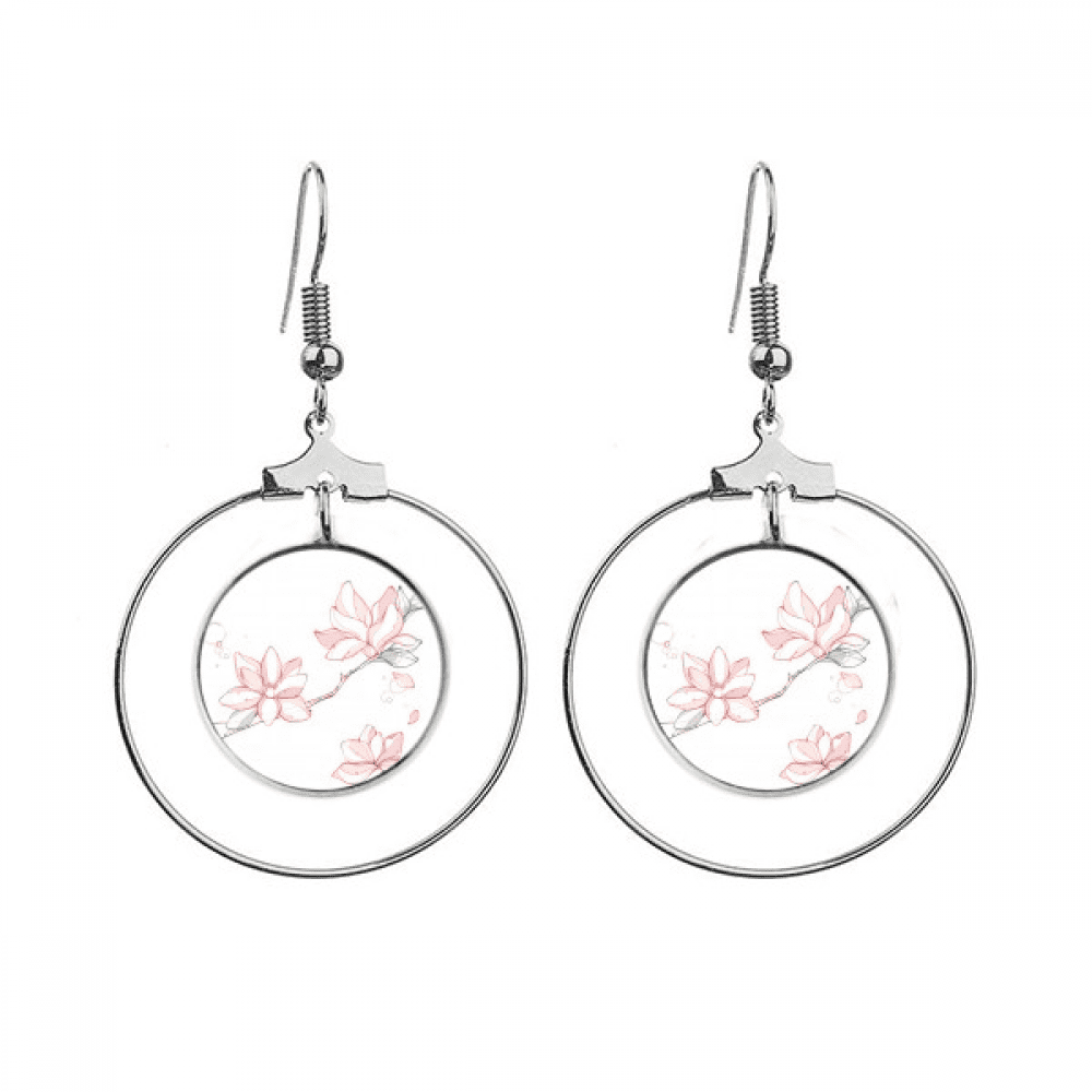 watercolor peach tree flower earrings dangle hoop jewelry drop circle ...