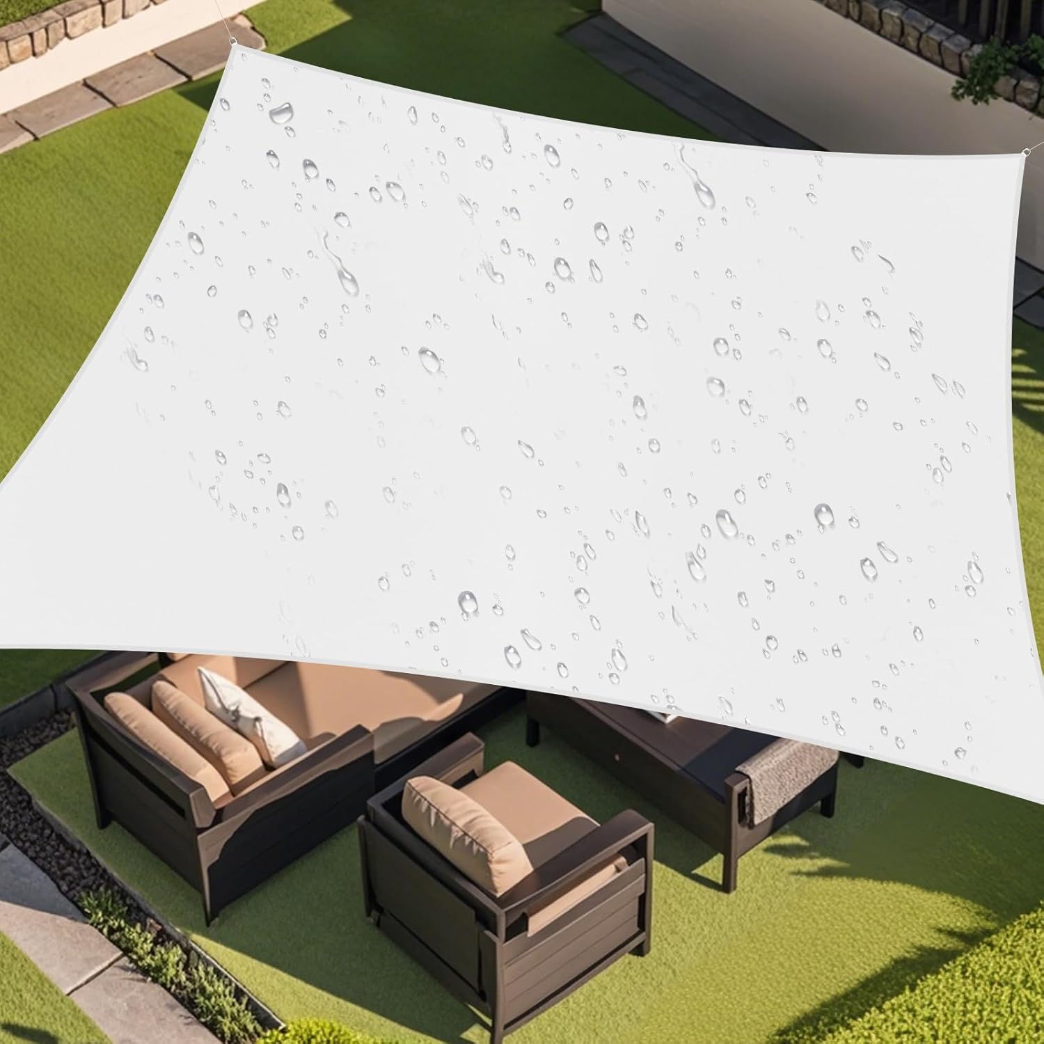 **waterproof sun shade sail 7'x9' cream shade canopy curved edge 318% ...