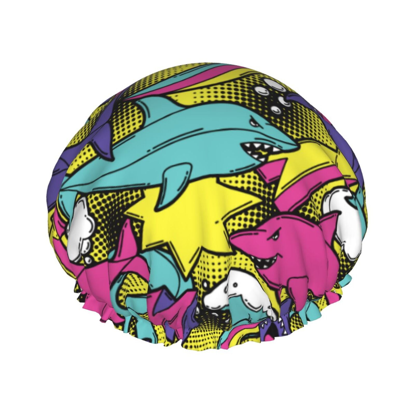 wave shark Shower Cap, Reusable Bath Hair Hat for all Hair Lengths Hair ...